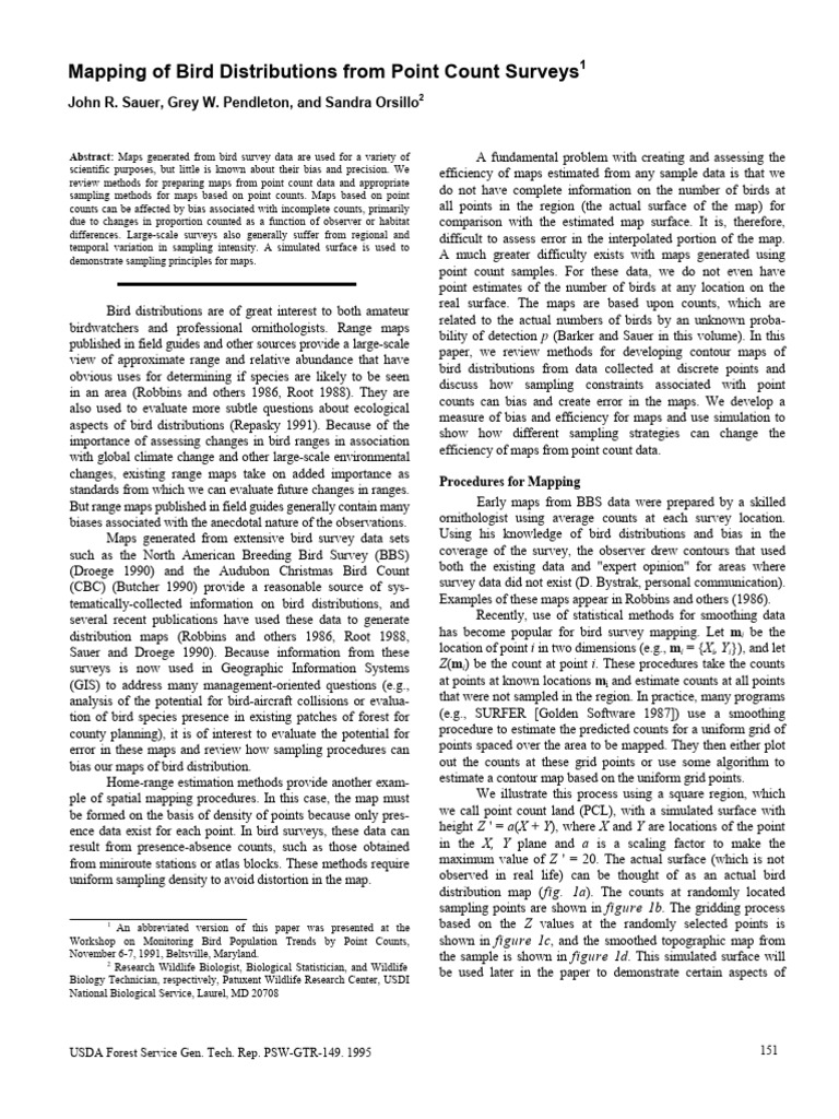 Mapping of Bird Distributions From Point Count Surveys: John R. Sauer ...