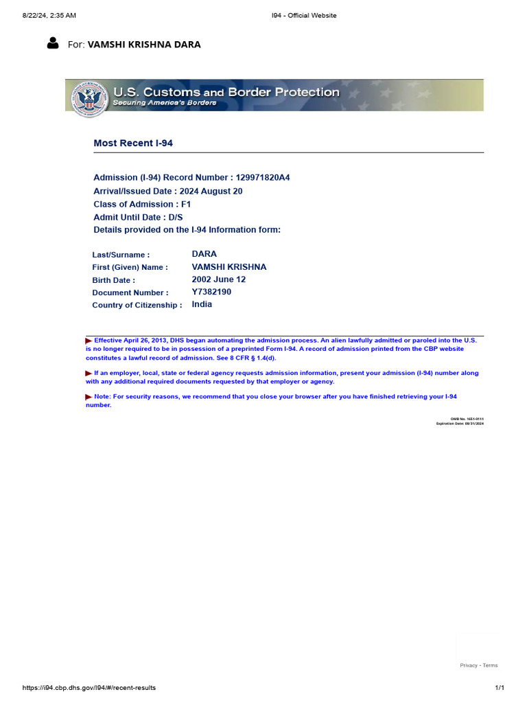 I94 - Official Website | PDF