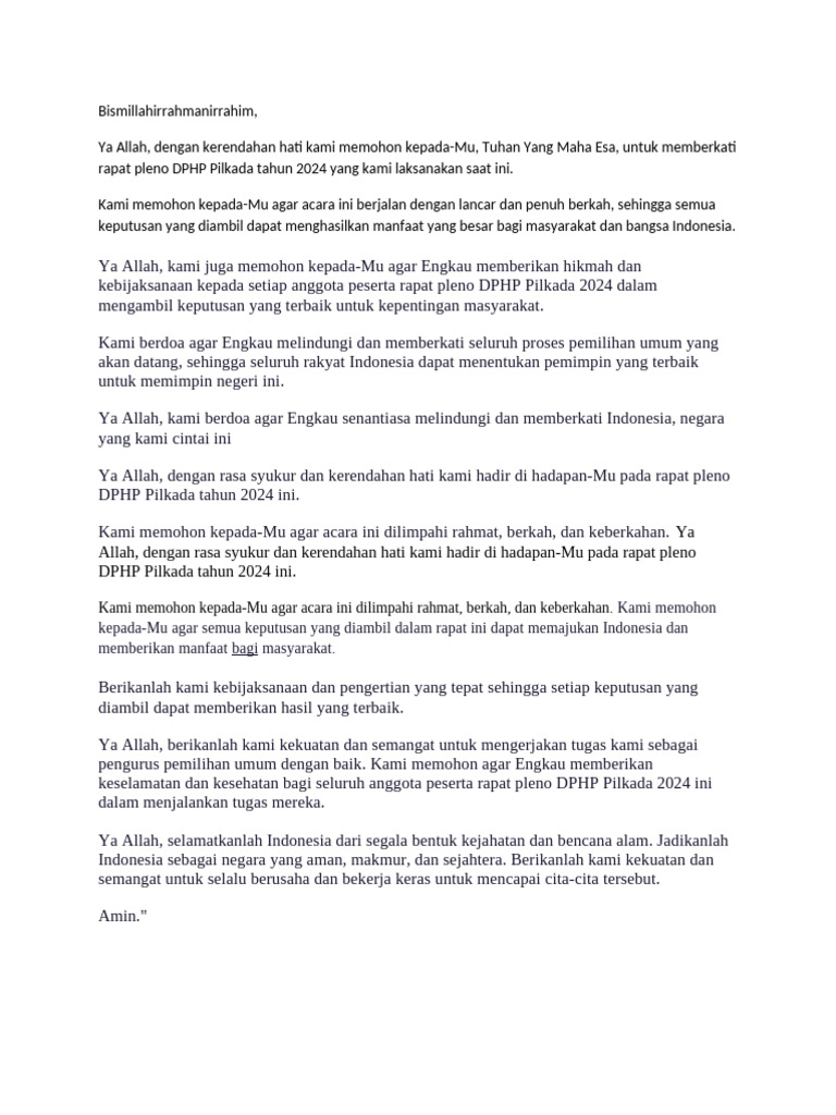 Ya Allah, Dengan Rasa Syukur Dan Kerendahan Hati Kami Hadir Di Hadapan-Mu Pada Rapat Pleno DPHP ...
