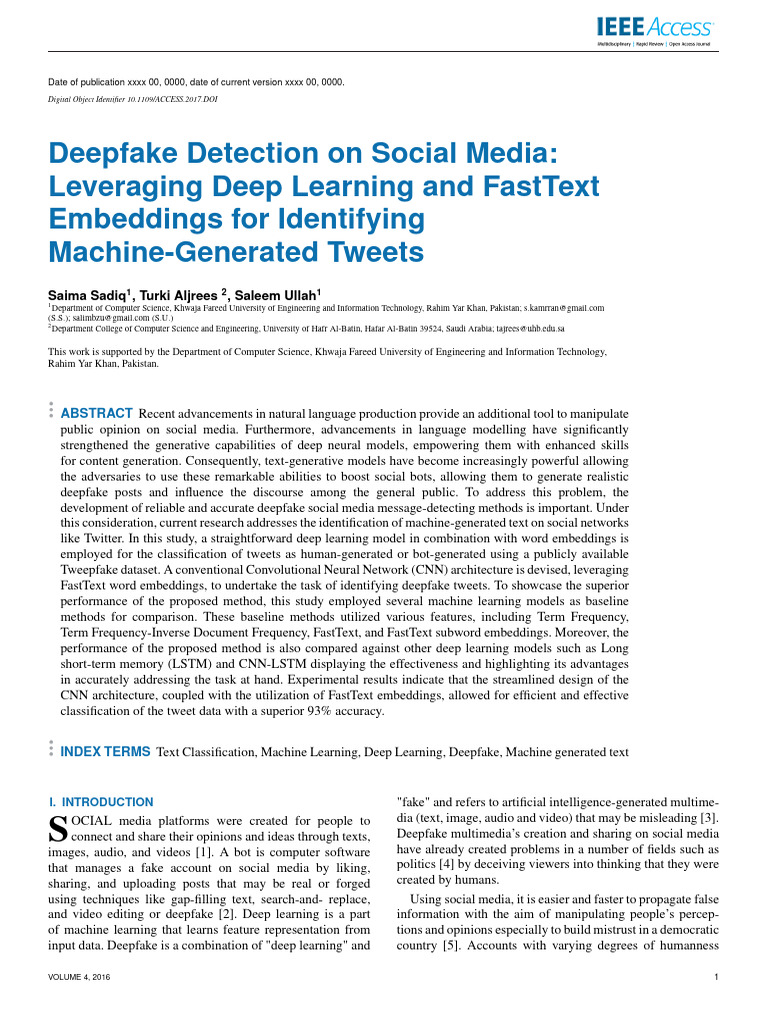 Deepfake Detection On Social Media Leveraging Deep | PDF