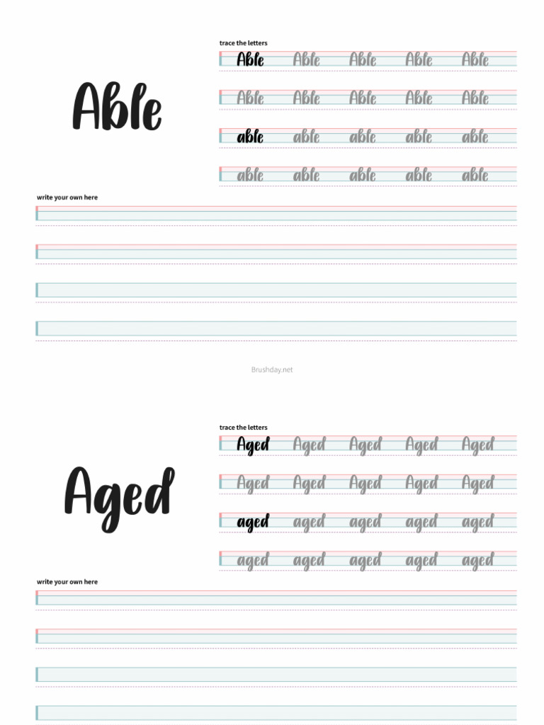 4 Calligraphy Guideline Words | PDF