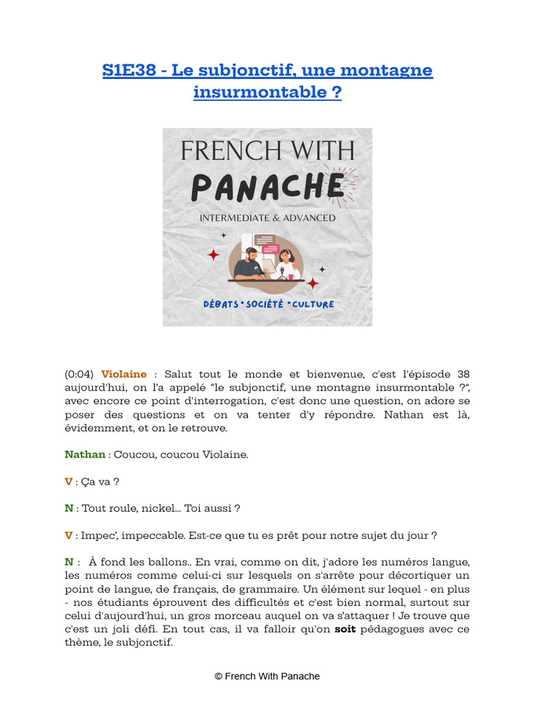 S1E38 Le Subjonctif Une Montagne Insurmontable FWP | PDF