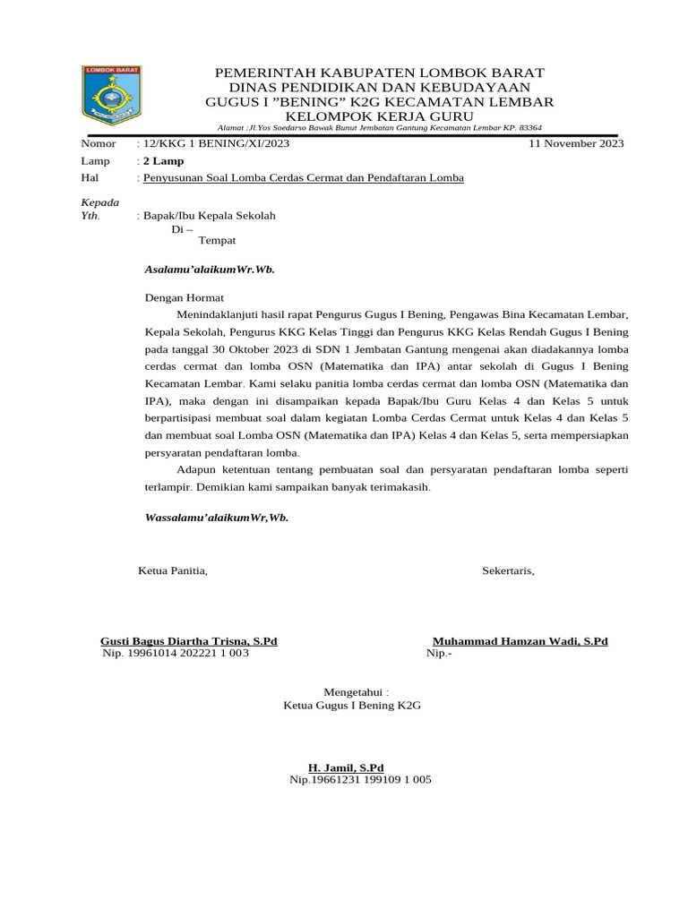 Surat Penyususn Soal LCC | PDF