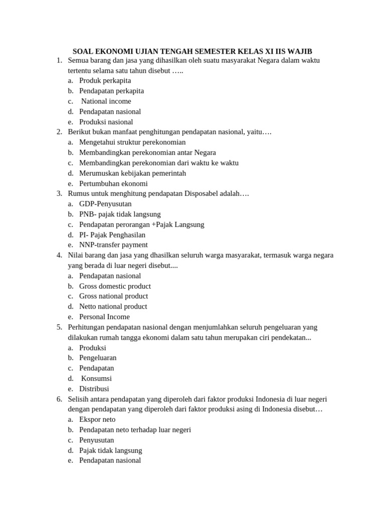Soal Uts Ekonomi Kelas Xi Iis Wajib | PDF