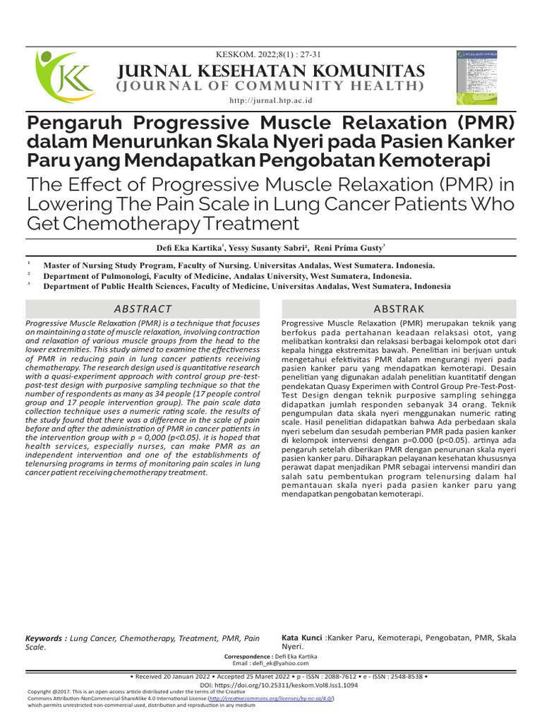 Pengaruh Progressive Muscle Relaxation PMR Dalam M | PDF | Kesehatan ...