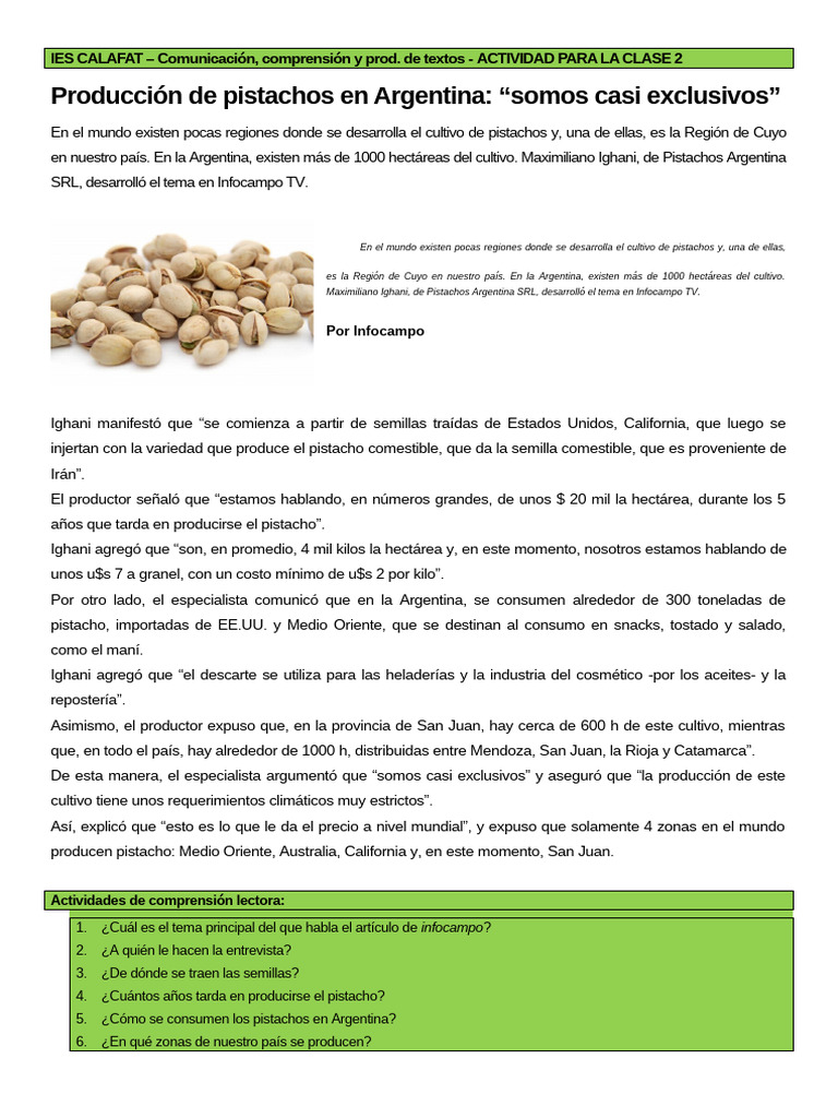 Actividad Clase 2 - Comprensión Lectora | PDF