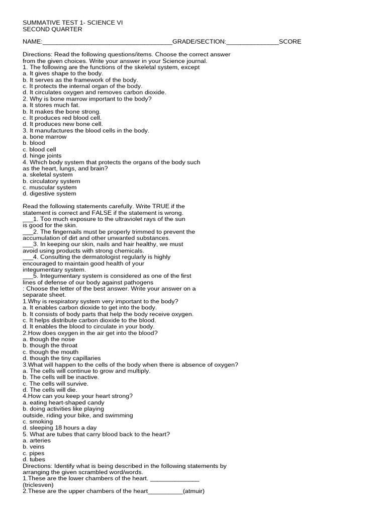 Science 6 Summative Tests | PDF