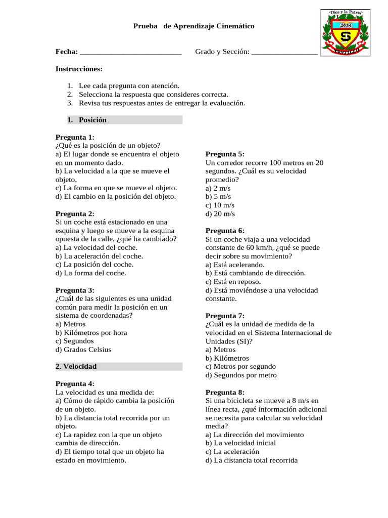 Instrumento - Prueba de Aprendizaje Cinemático | PDF
