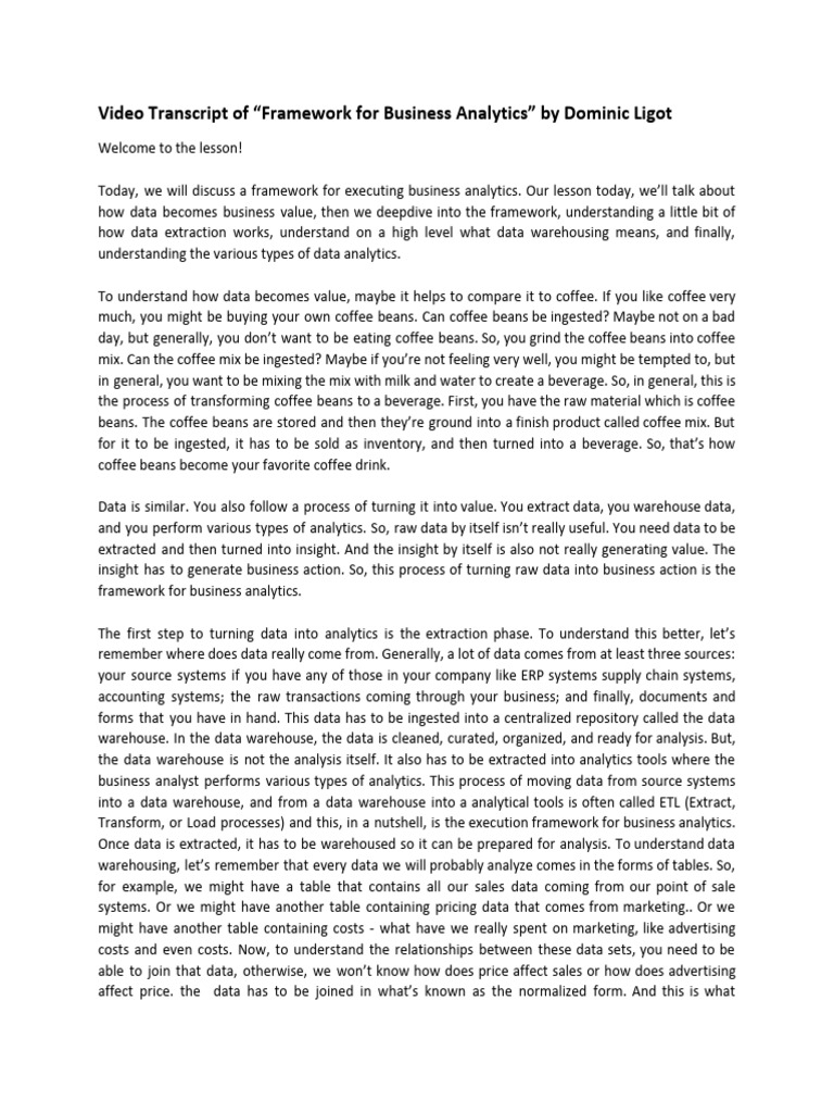 Transcript of Framework For Business Analytics by Dominic Ligot On PDF ...