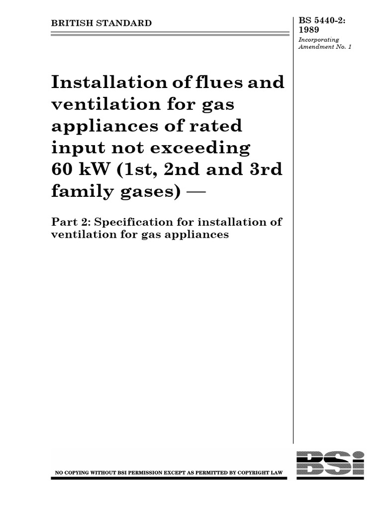 BS 5440-2-1989 Installation of Flues and Ventilation For Gas Appliances ...