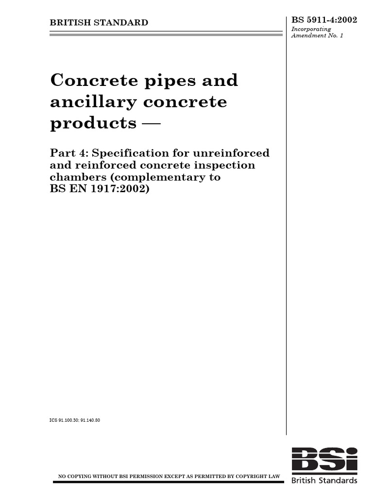 BS 5911-4-2002 Concrete Pipes and Ancillary Concrete | PDF