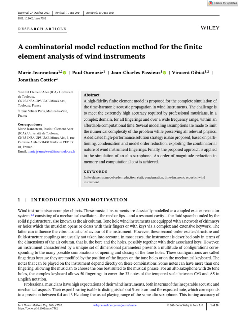 Numerical Meth Engineering - 2024 - Jeanneteau - A Combinatorial Model Reduction Method For The ...