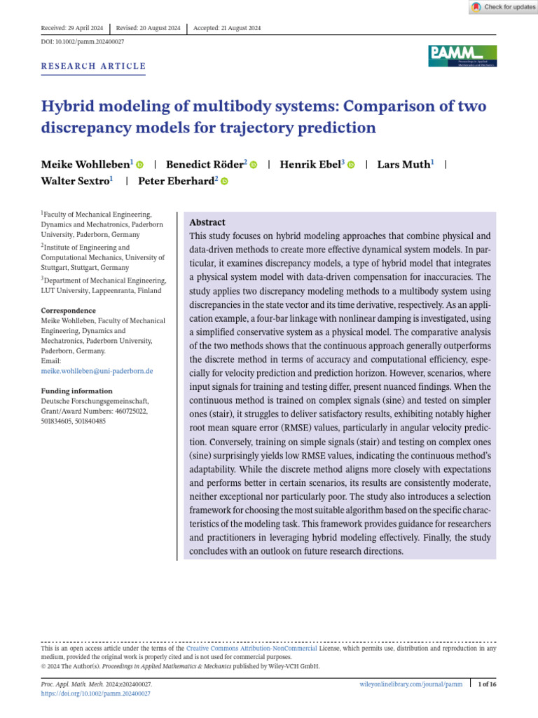Proc Appl Math and Mech - 2024 - Wohlleben - Hybrid Modeling of Multibody Systems Comparison of ...