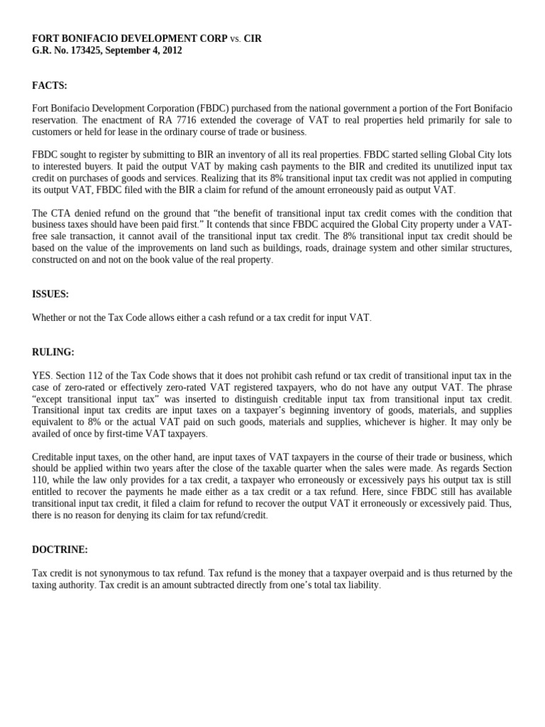 46 Fort Bonifacio Development Corp v. CIR, G.R. No. 173425 | PDF