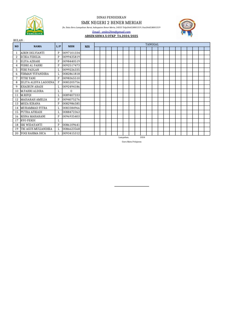 Absen Siswa 2024-2025 | PDF