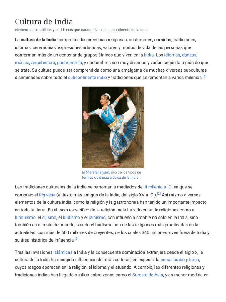 Cultura de India - Wikipedia, La Enciclopedia Libre | PDF