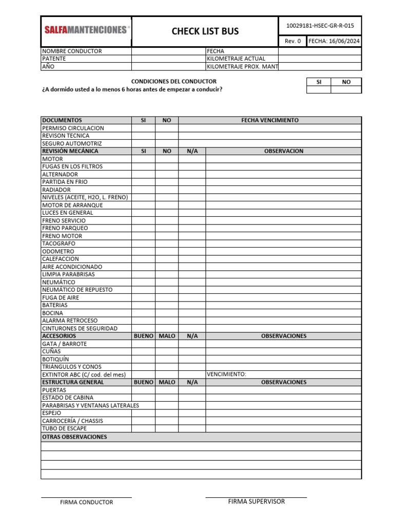 R-015 Check List Mini bus | PDF