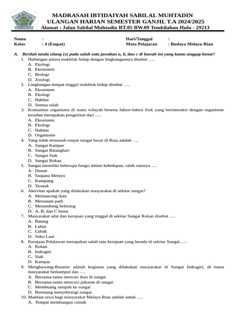 SOAL UH BMR Kelas 4 | PDF