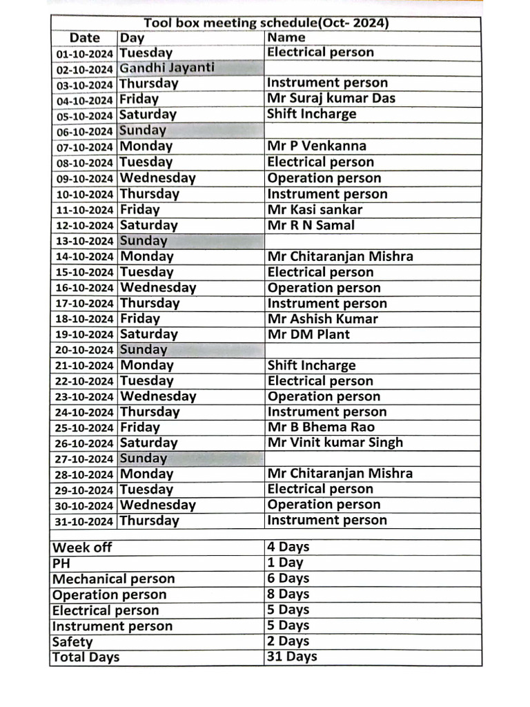 TBT Schedule of Oct-24 | PDF