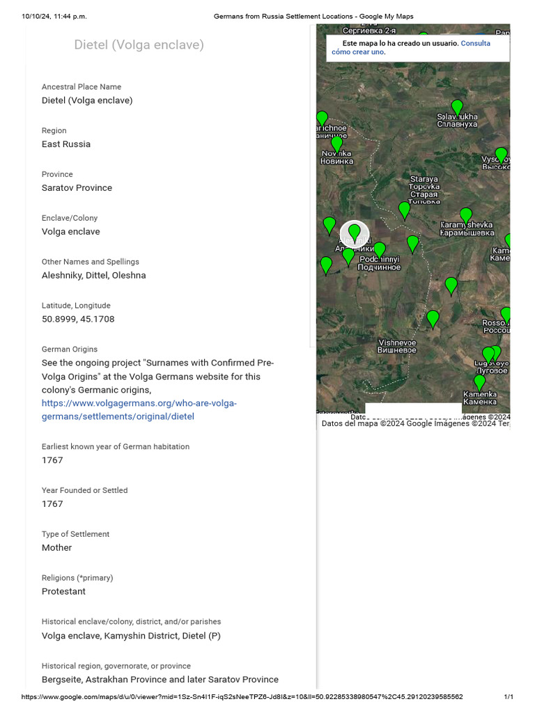 Germans From Russia Settlement Locations - Google My Maps - Dietel | PDF