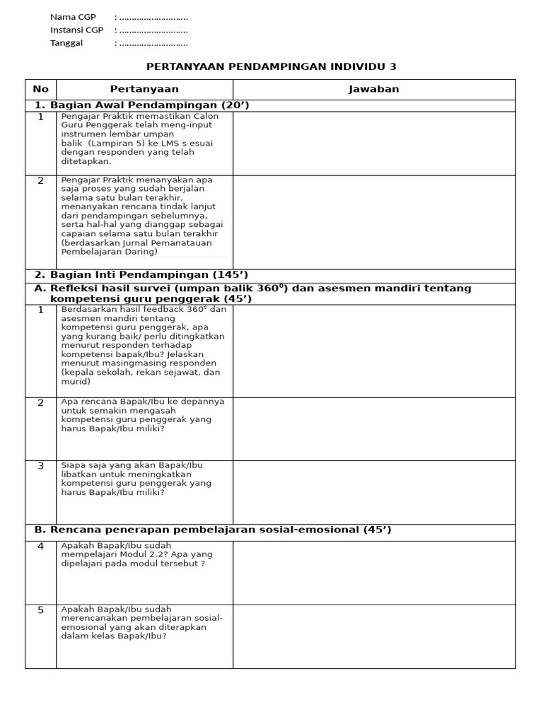 Pertanyaan Pendampingan Individu 3 | PDF