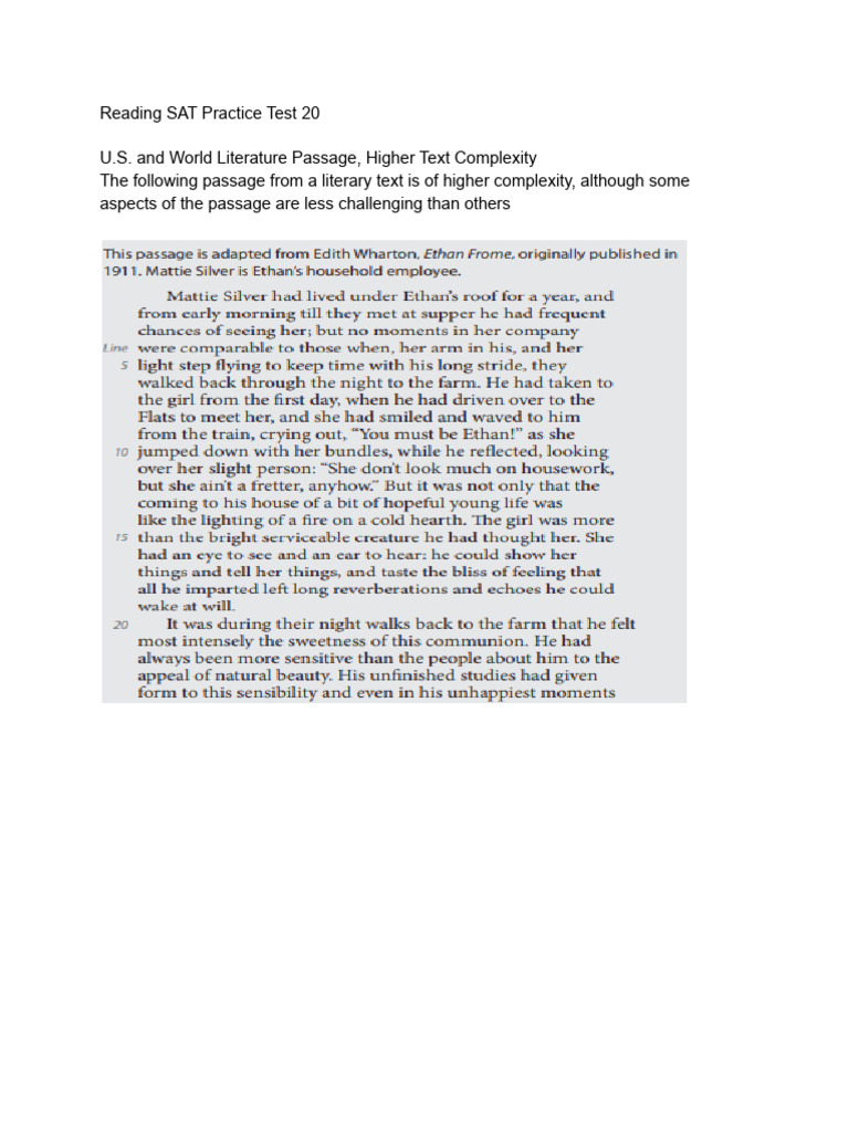 Reading SAT Practice Test 20 | PDF