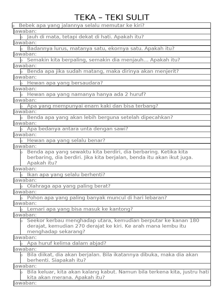 Teka Teki Sulit | PDF