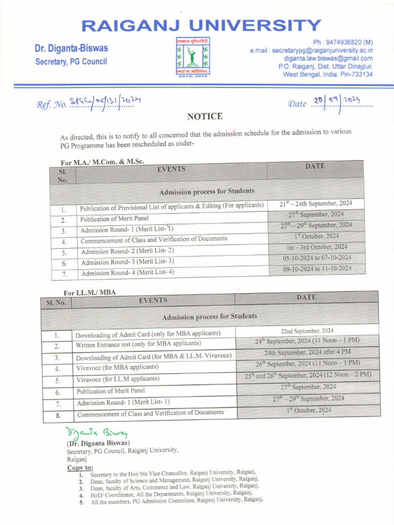 Revised Admission Schedule 2 | PDF