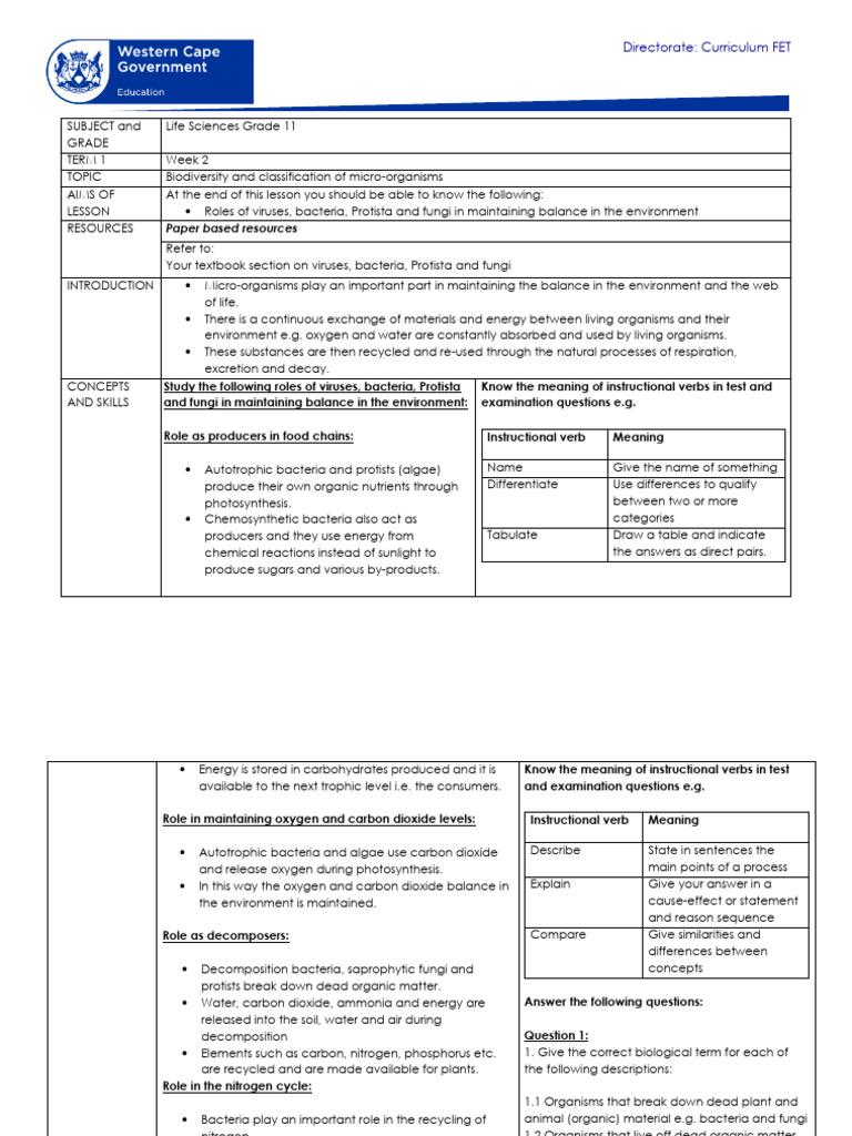 Life Sciences Grade 11 Term 1 Week 2 - 2021 | PDF | Bacteria | Soil