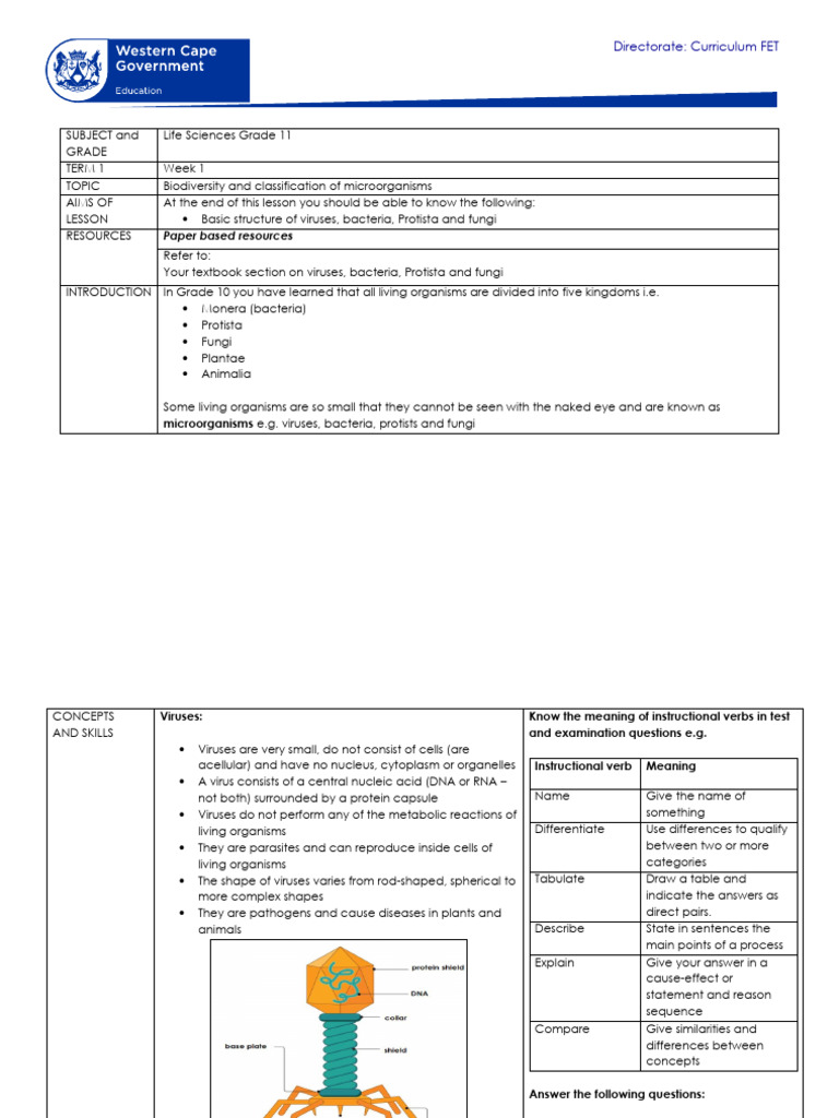 Life Sciences Grade 11 Term 1 Week 1 - 2021 | PDF | Cell (Biology ...