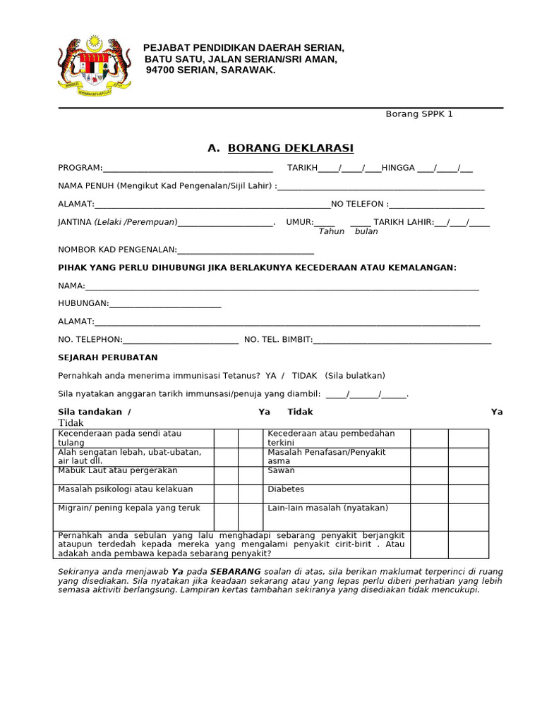 Borang Deklarasi Dan Kebenaran Ibu Bapa | PDF