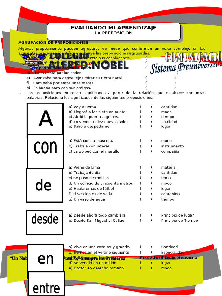 Iiibim - Semana 6 - Las Preposiciones - Cuarto Quinto Alfred Nobel 2024 | PDF