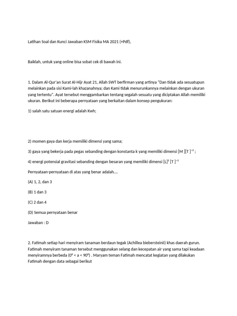 Latihan soal KSM Fisika & jawaban | PDF