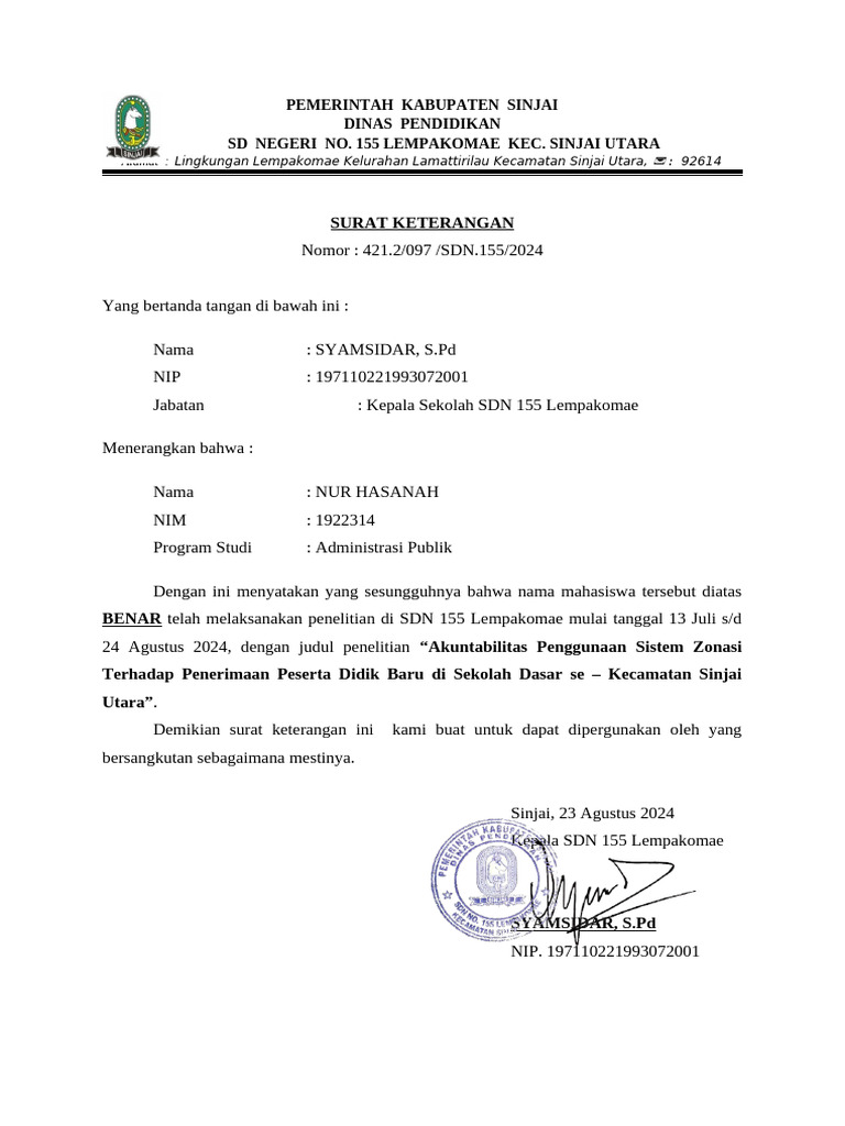 Surat Keterangan Telah Meneliti | PDF