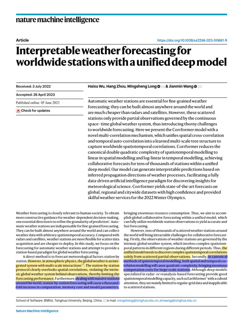 2023 NMI Interpretable Weather Forecasting For Worldwide Stations With A Unified Deep Model | PDF