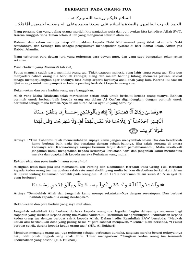 Berbakti Kepada Orang Tua | PDF