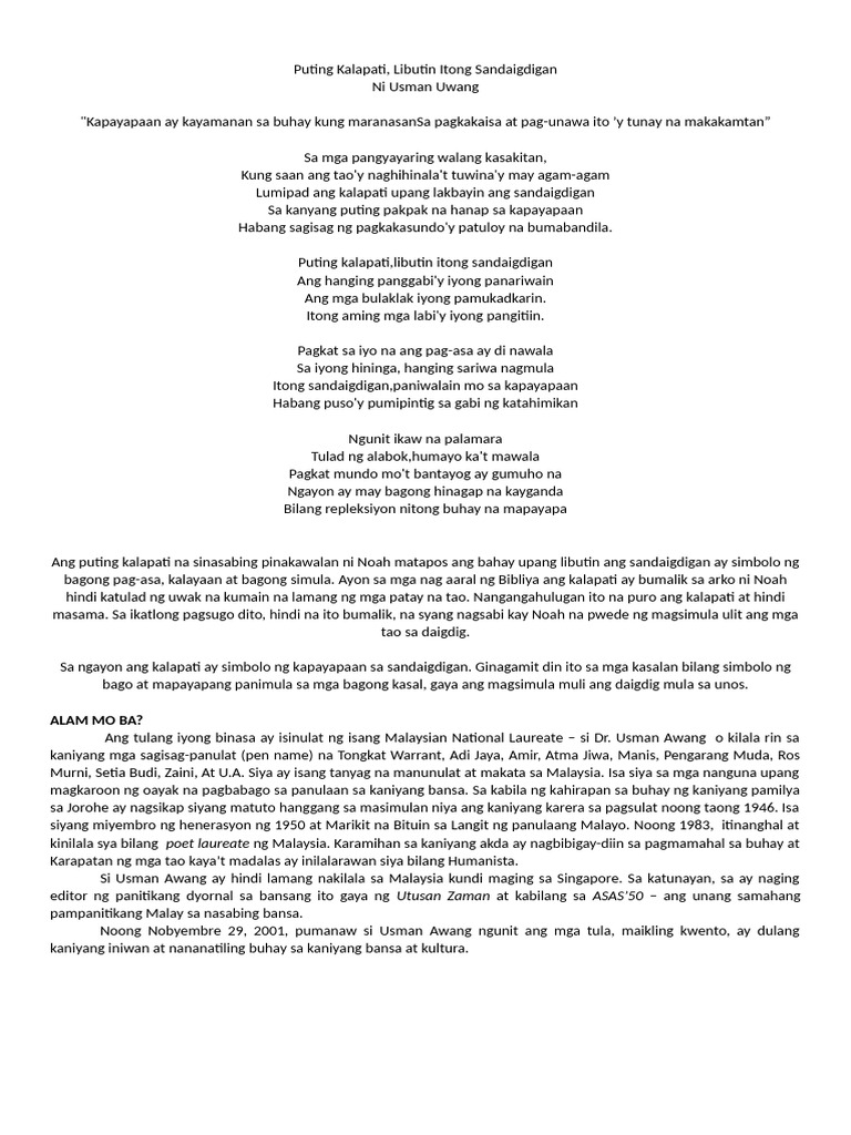 Puting Kalapati Tula | PDF