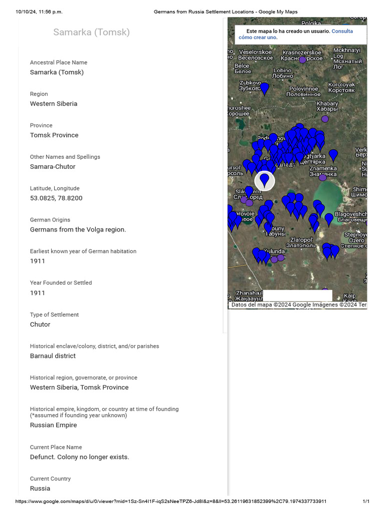 Germans From Russia Settlement Locations - Google My Maps - Samarka | PDF