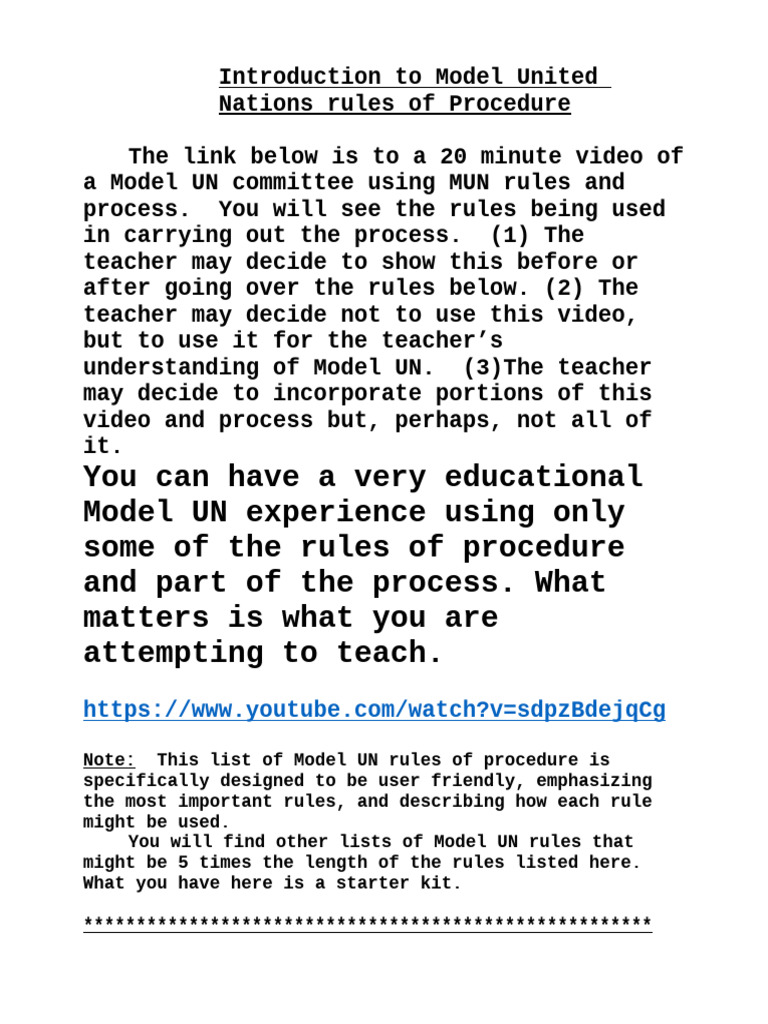 MUN Rules of Procedure and Process | PDF