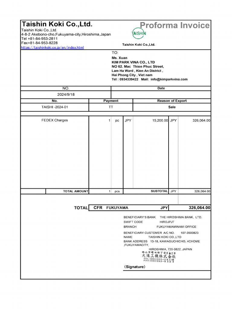 Proforma Invoice For Shipping Charges | PDF