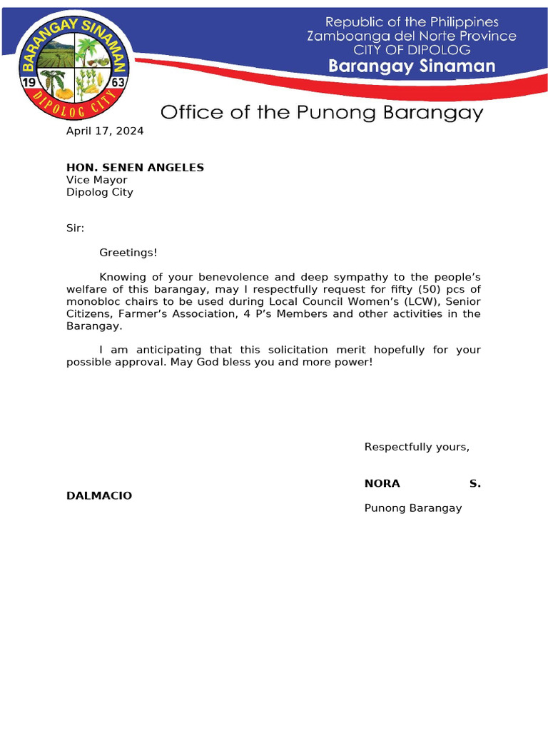 Solicitation Letter - Vice Mayor Angeles | PDF