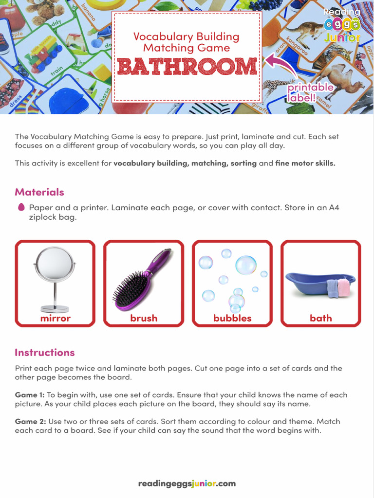 Vocabulary Matching Game Bathroom Worksheet-Fp-039e1200 | PDF