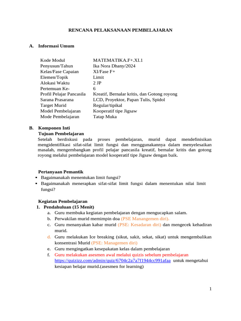 RPP Diferensiasi Dan Pse Ika | PDF