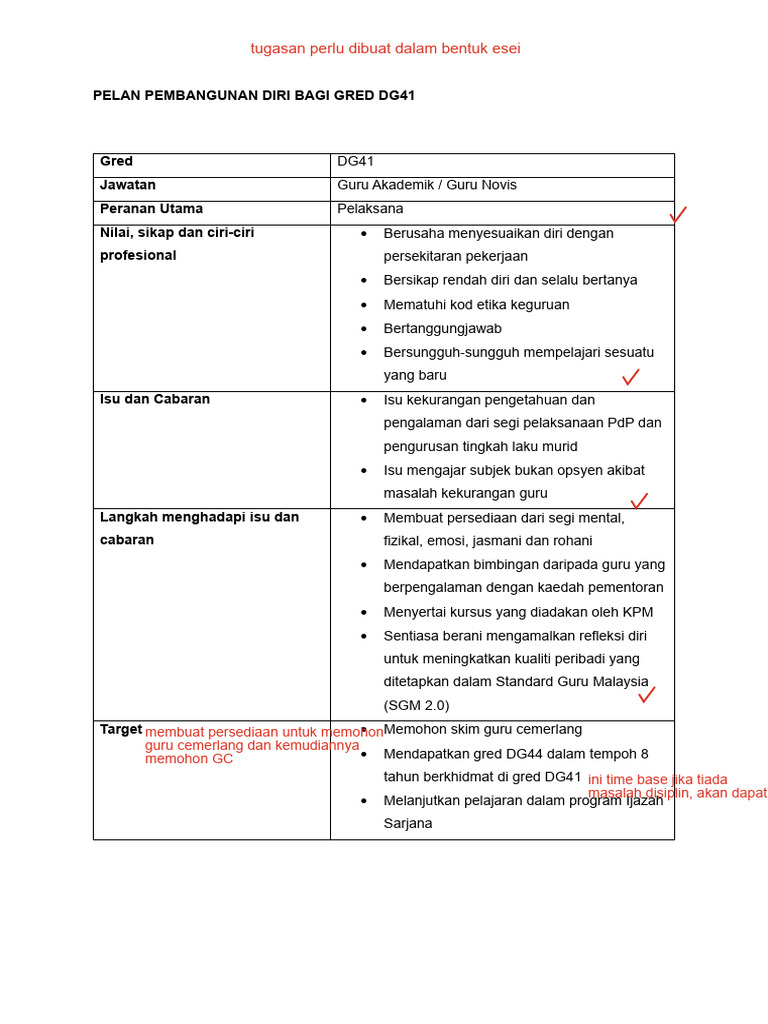 Checked Draf PELAN PEMBANGUNAN DIRI - Zahra T4S1.09 | PDF
