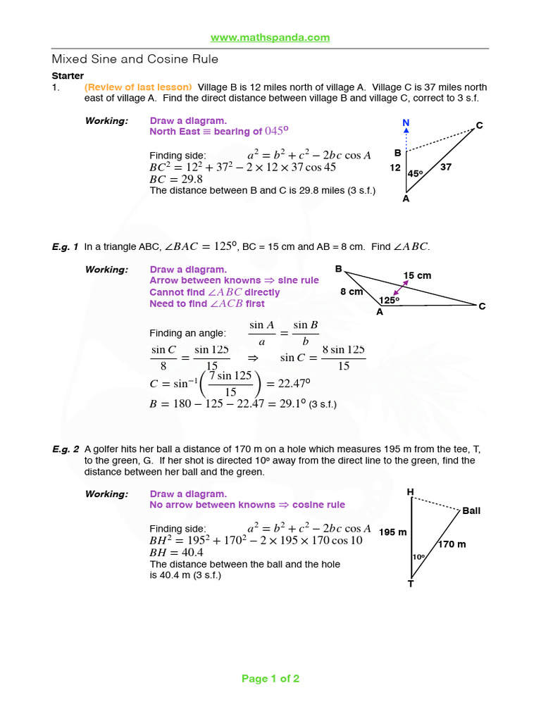 Mixed Sine and Cosine Rule WES | PDF