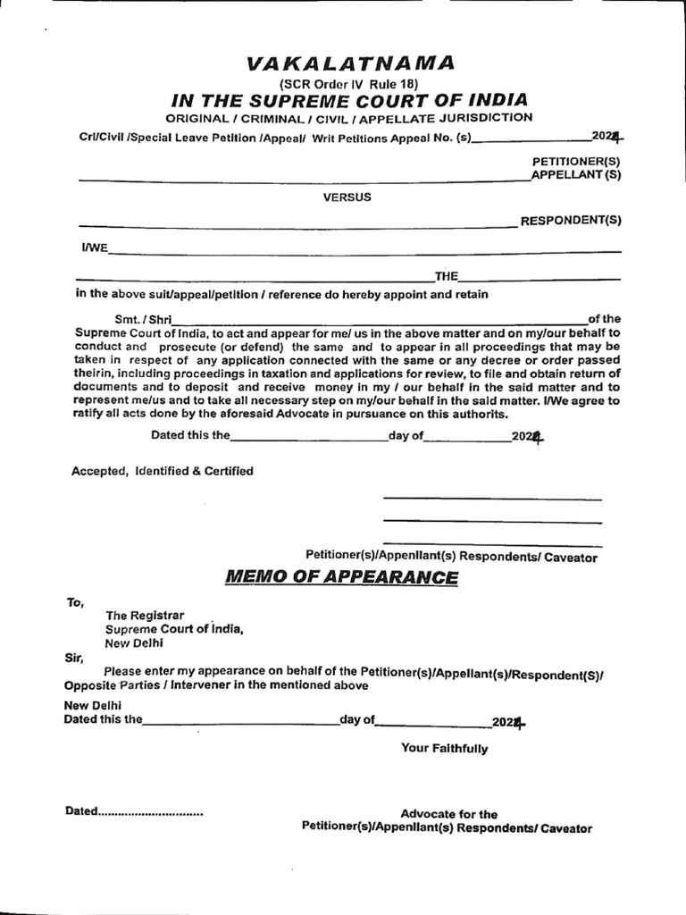 Blank Vakalatnama - NPS Case | PDF