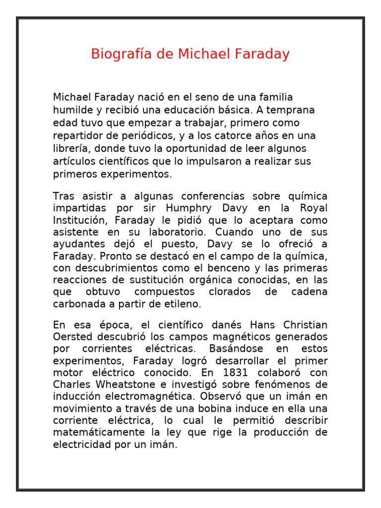 Biografía de Michael Faraday | PDF