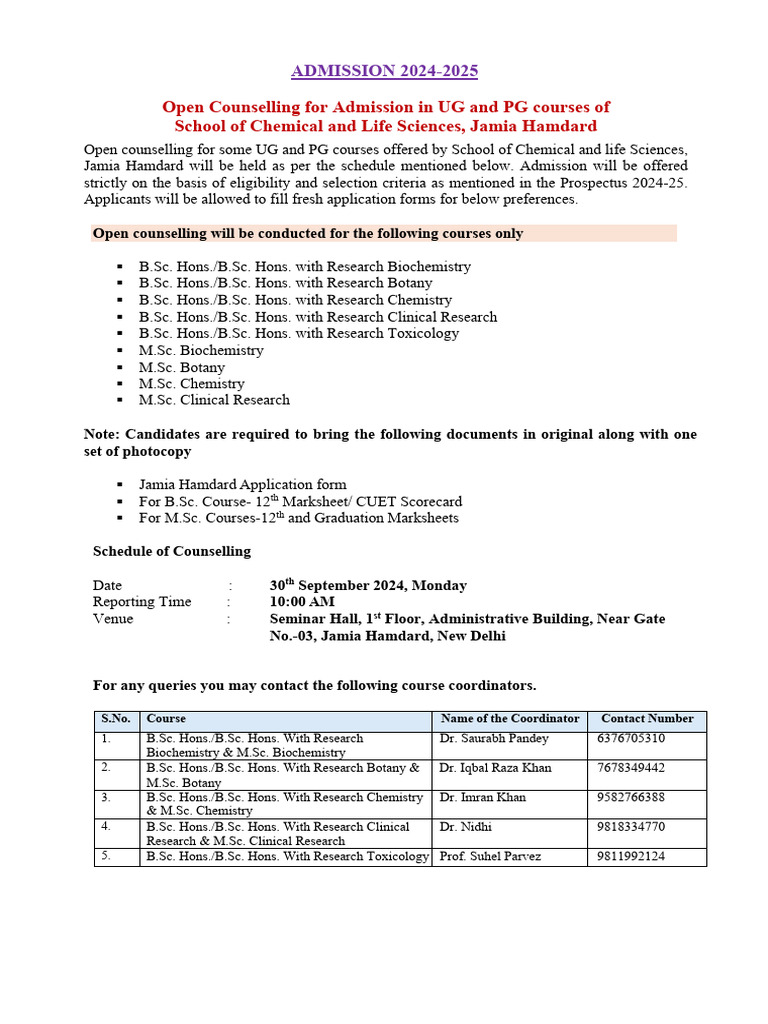 BSC MSC Science Open Counselling 2024 2025 | PDF | Self-Improvement ...