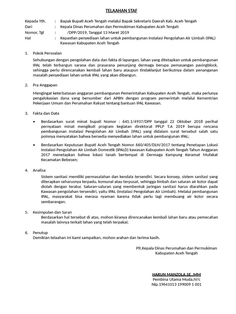 Contoh Telaahan Staf | PDF