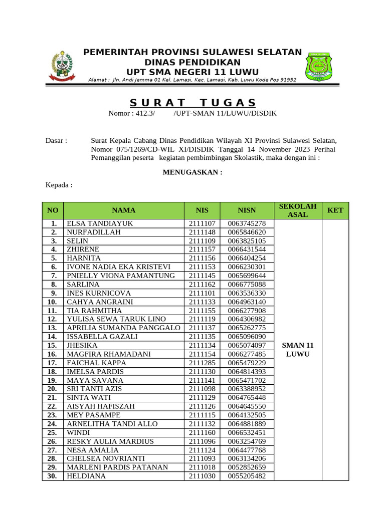 Surat Tugas Siswa | PDF